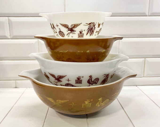 Vintage 1960s Pyrex Early American Mixing Bowl Set, Cinderella Nesting ...