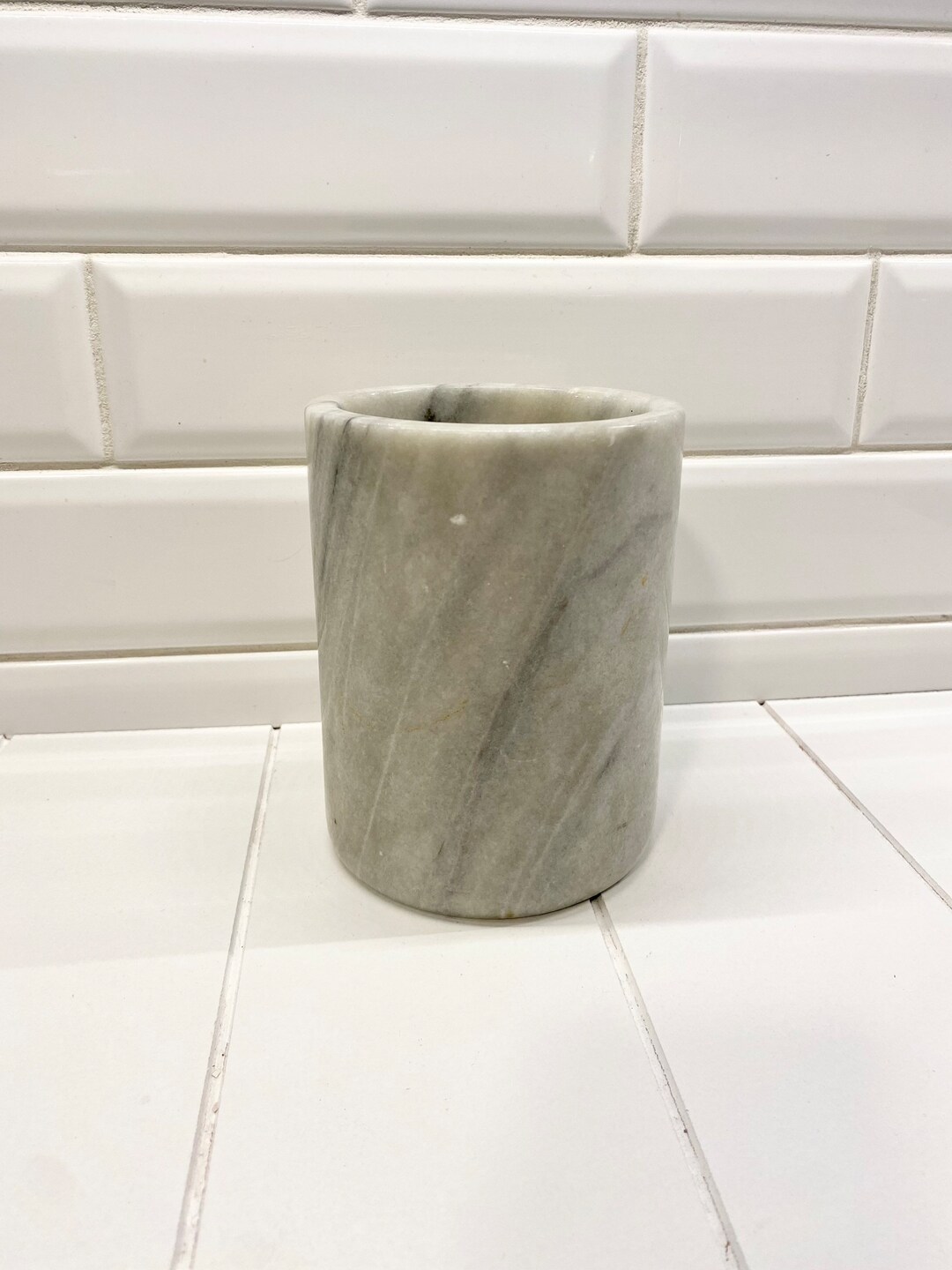 Vintage Heavy White Marble Utensil Crock, Vintage Utensil Holder ...