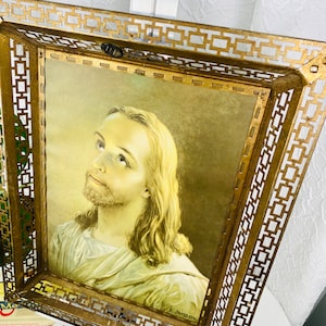 Vintage Jesus Portrait Print With Brass Frame, Jesus Wall Hanging ...