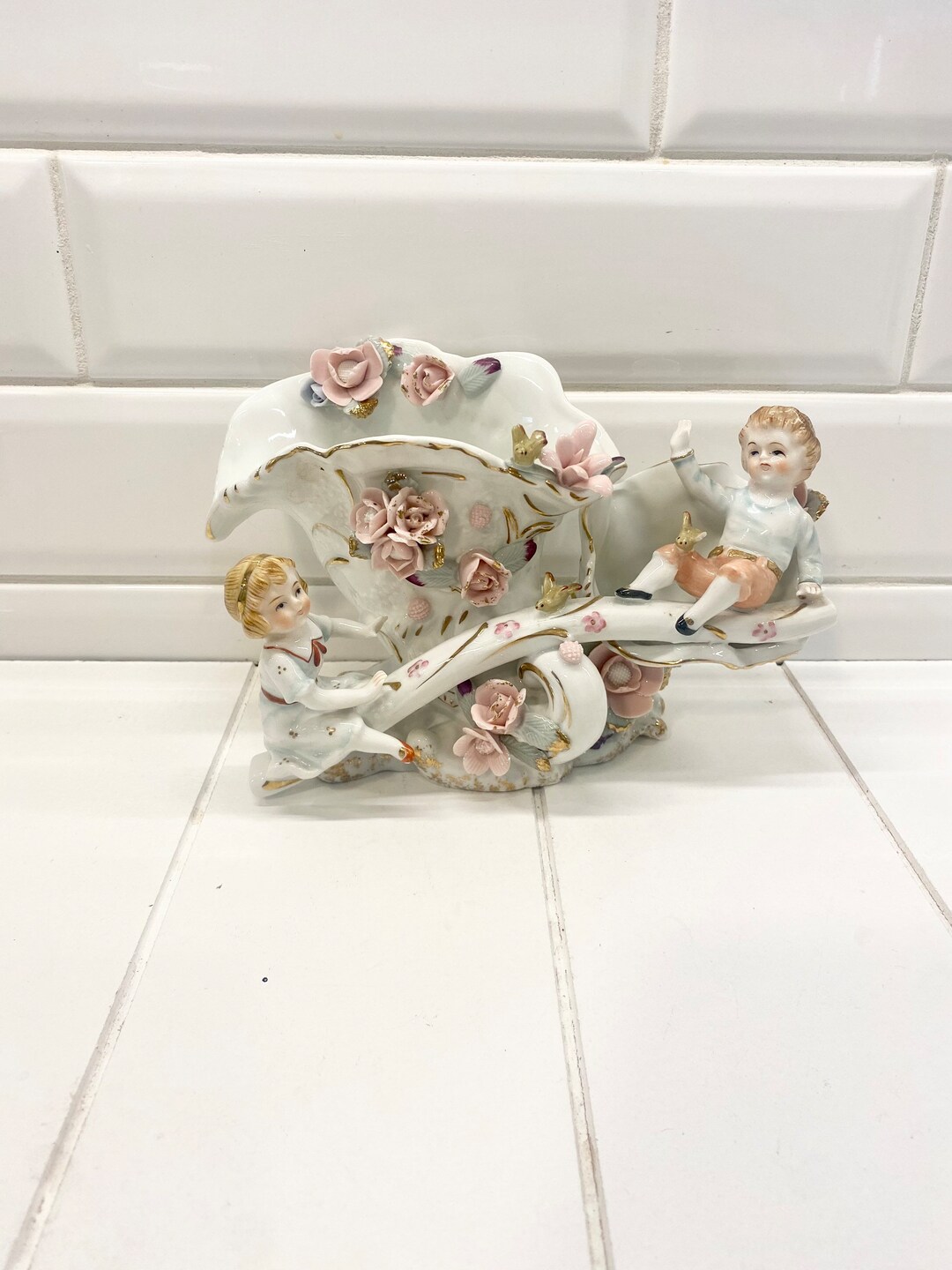 Vintage Ceramic Cherub Planter Bowl, Vintage Ceramic Knick Knack, Lady ...