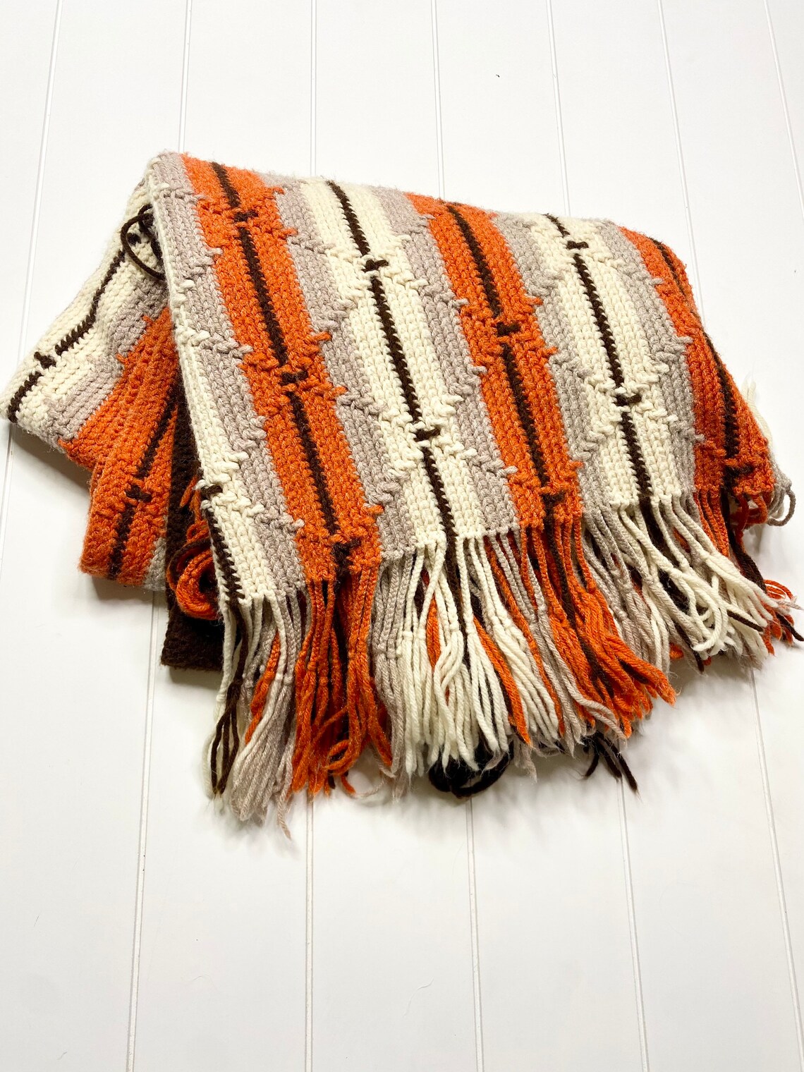 Vintage Handmade Orange and Brown Afghan Throw Blanket - Etsy