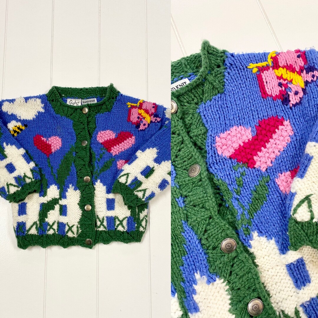 Vintage Chunky Hand Knit Cottagecore Cardigan, Vintage Chunky Sweater ...