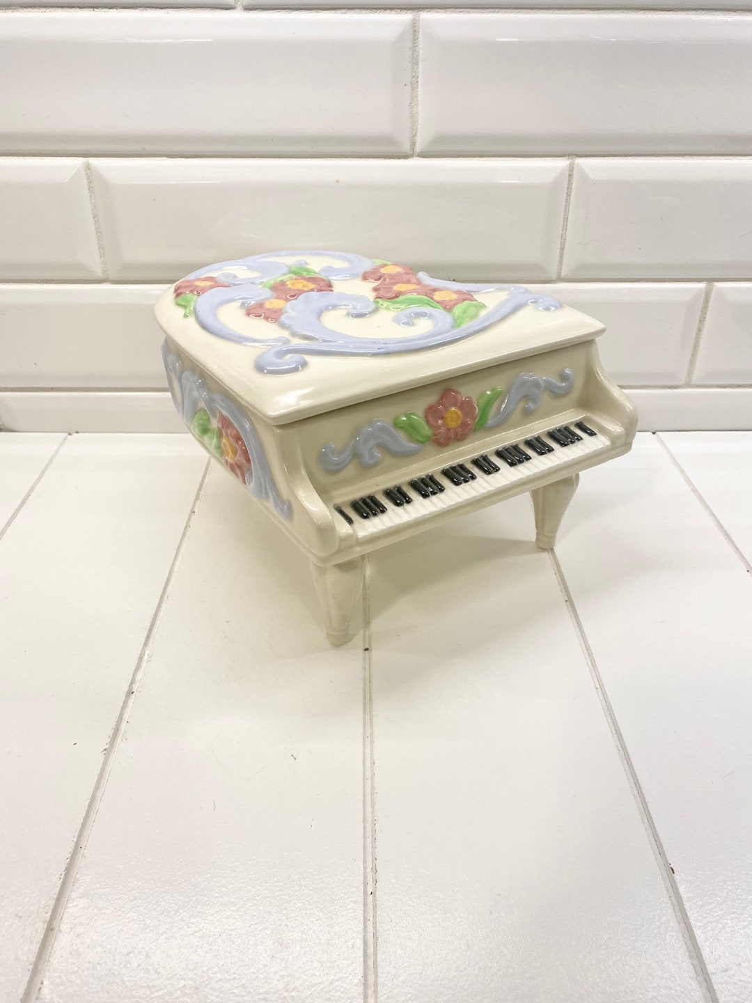 Vintage Handmade Ceramic Piano Music Box, Vintage Piano Music Box ...