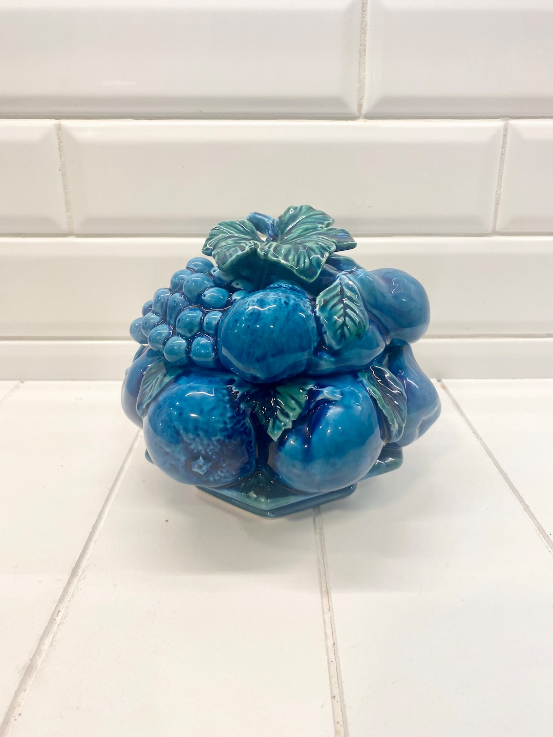 Vintage Inarco Moody Indigo Blue Majolica Fruit Canister With Lid ...