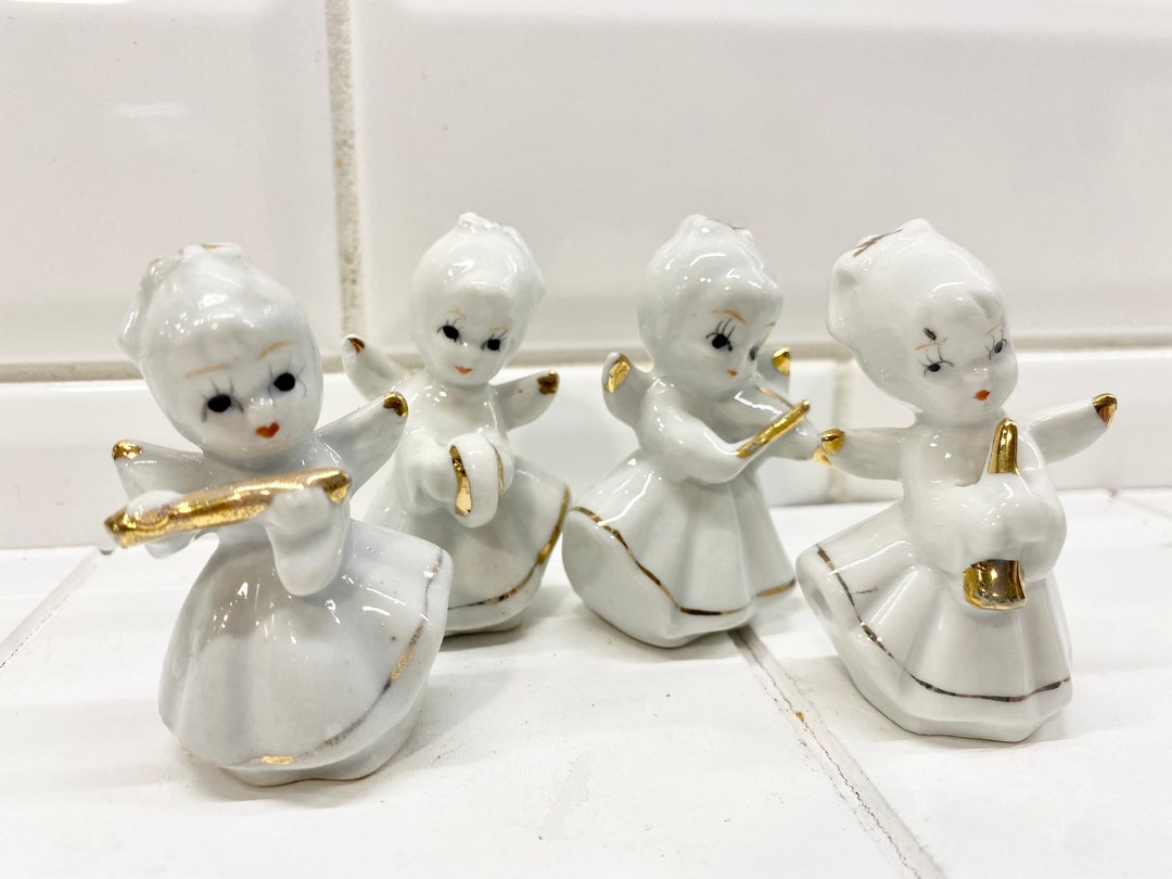 Vintage White Bone China Christmas Angels, Gold Leaf, Vintage Miniature ...