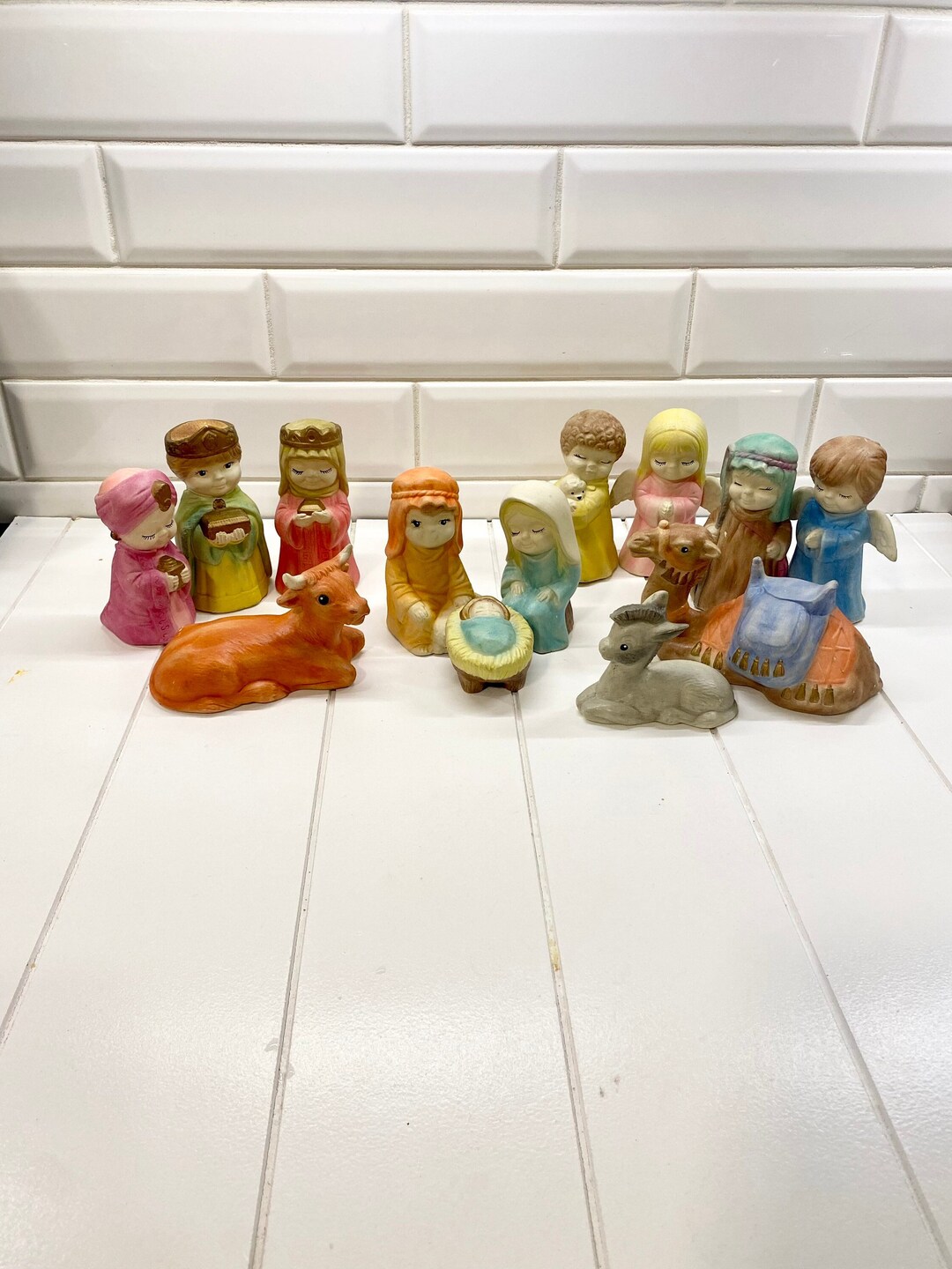 Vintage Handmade Pastel Bisque Nativity Set, 13 Piece - Etsy