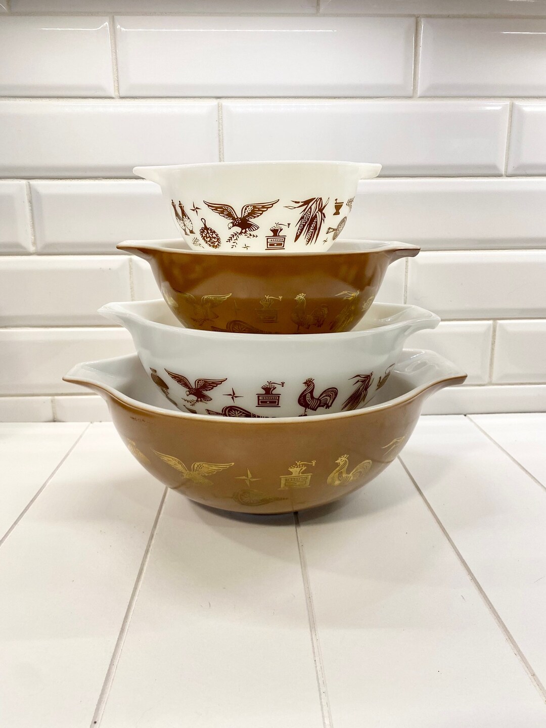 Vintage 1960s Pyrex Early American Mixing Bowl Set, Cinderella Nesting ...