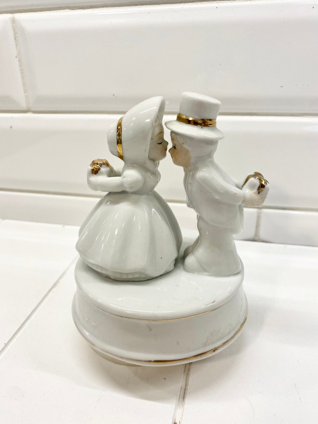 Vintage Christmas Dancing Man Woman Ceramic Music Box, Vintage ...