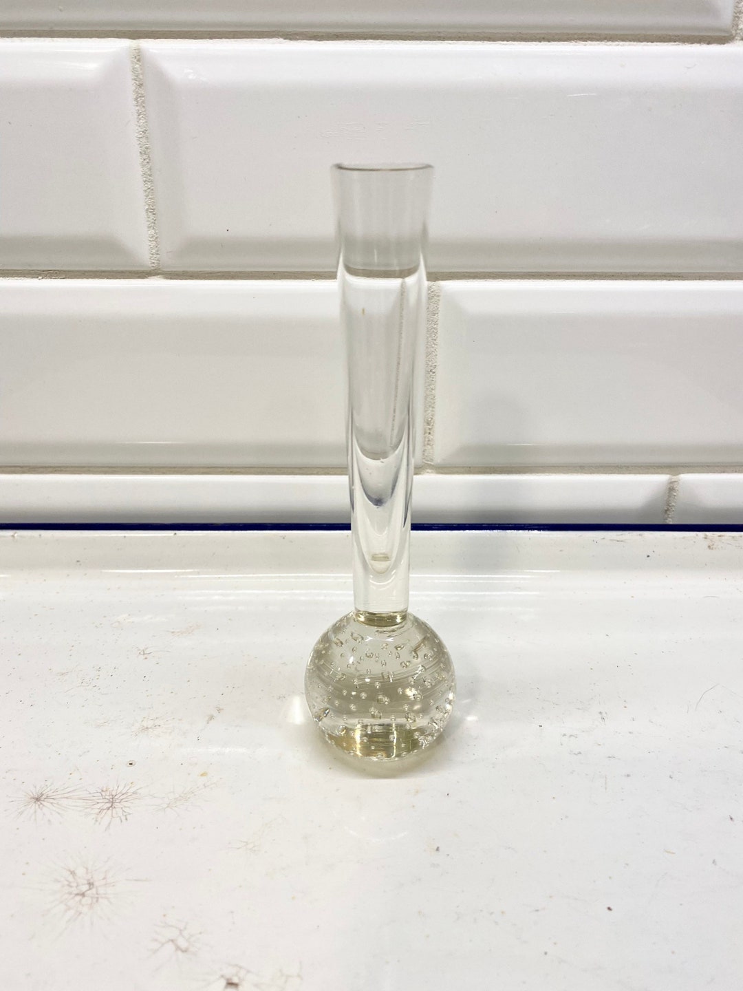 Vintage Clear Single Bud Vase With Paper Weight Base, Mid Century ...