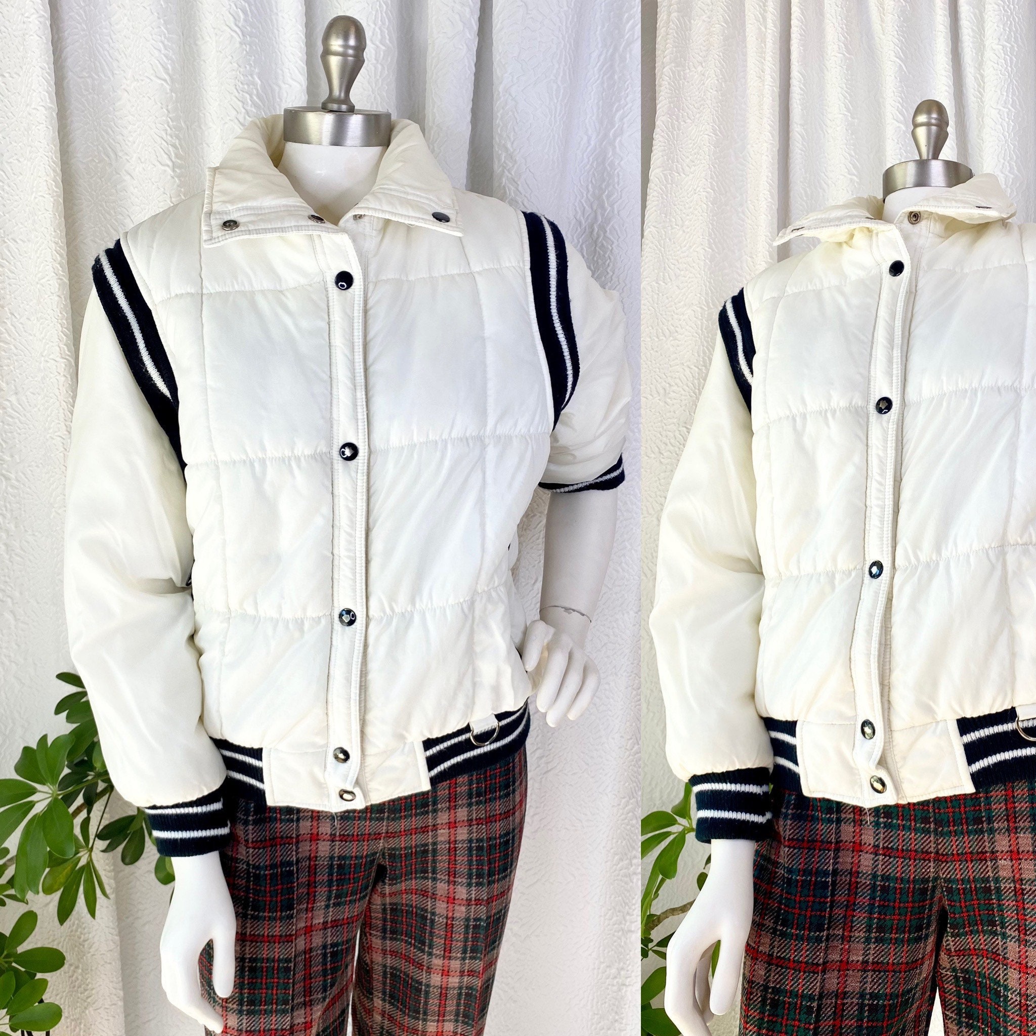 Vintage 1980s Black and White Puffer Jacket With Removable - Etsy