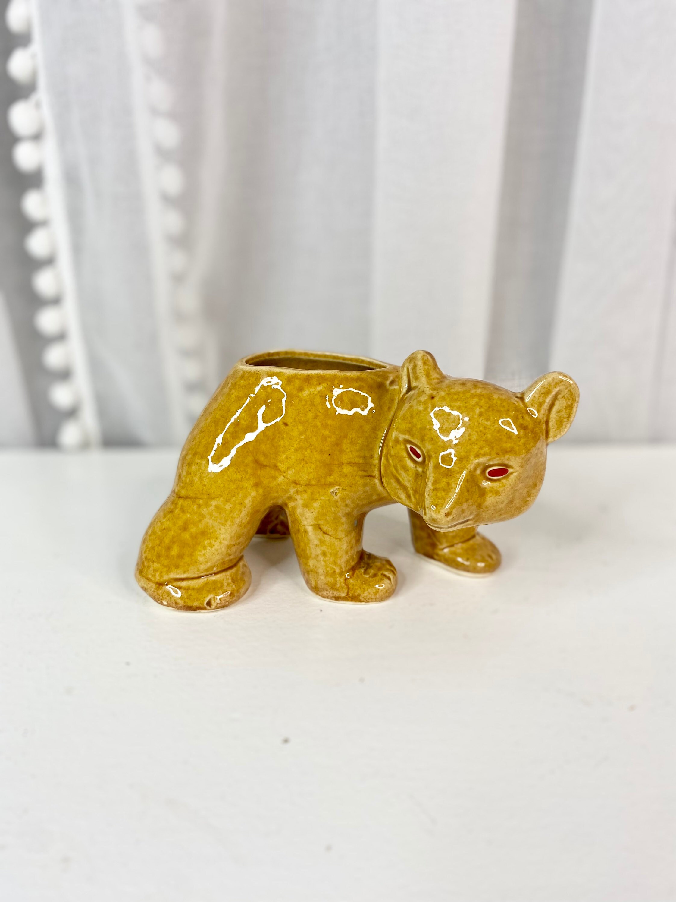 Vintage Bear Planter With Red Eyes Succulent Planter Herb - Etsy