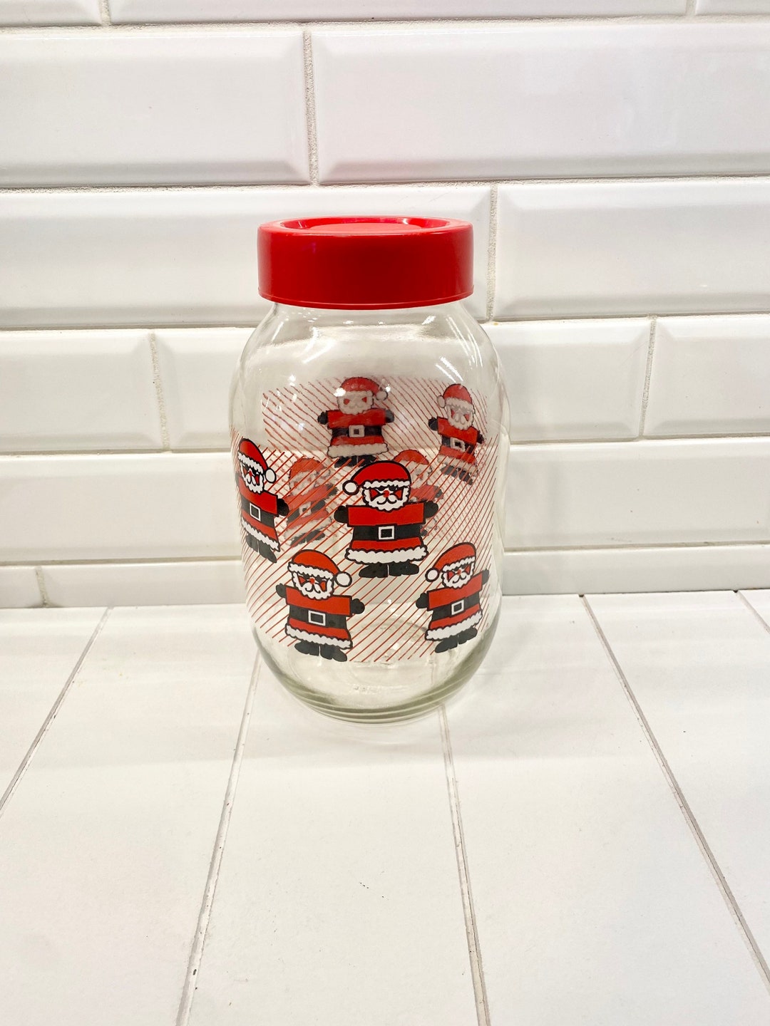 Vintage Carlton Glass Santa Canister With Lid, Vintage Cookie Jar ...