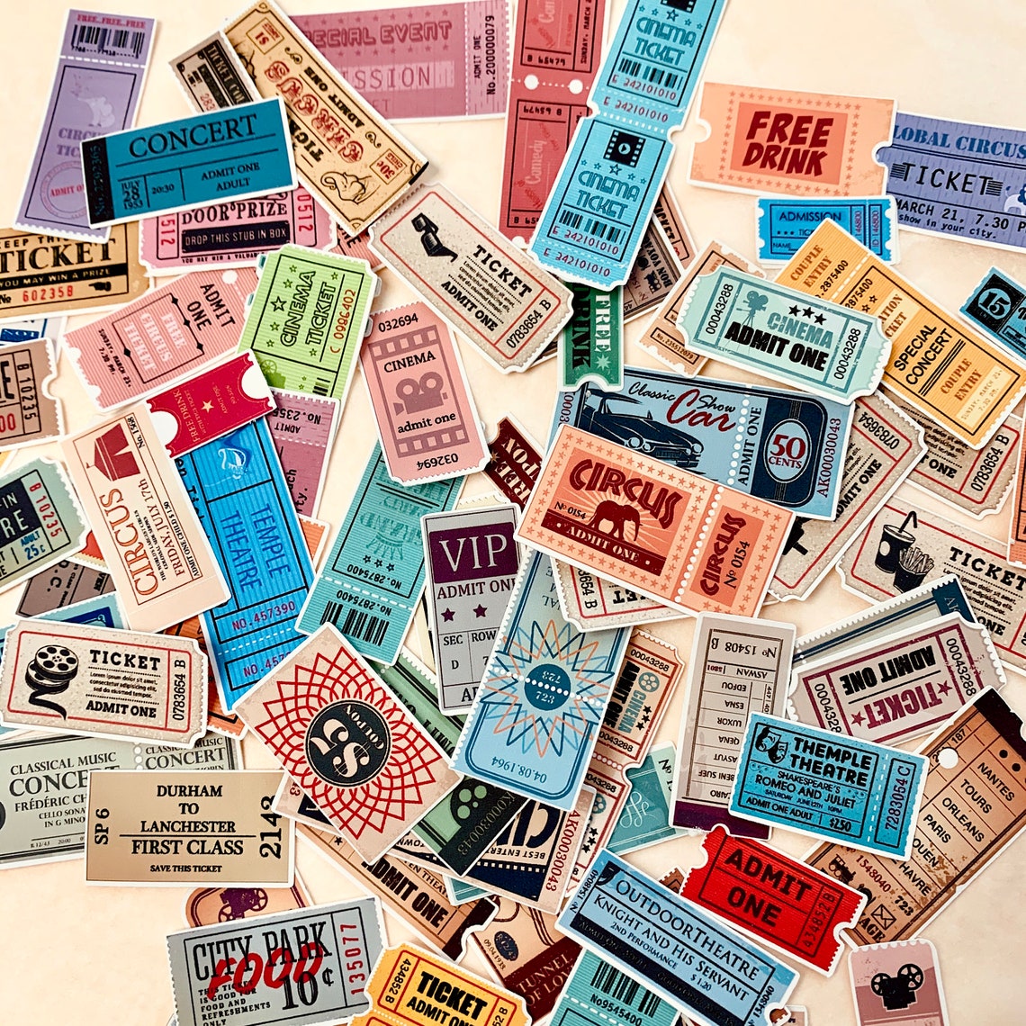 75pcs Small Ticket Sticker printed Vintage Style Ephemera - Etsy