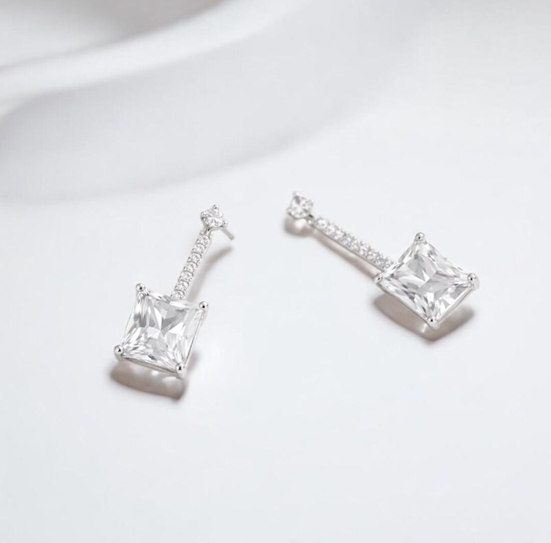 CZ Emerald Cut Drop Earrings - Etsy
