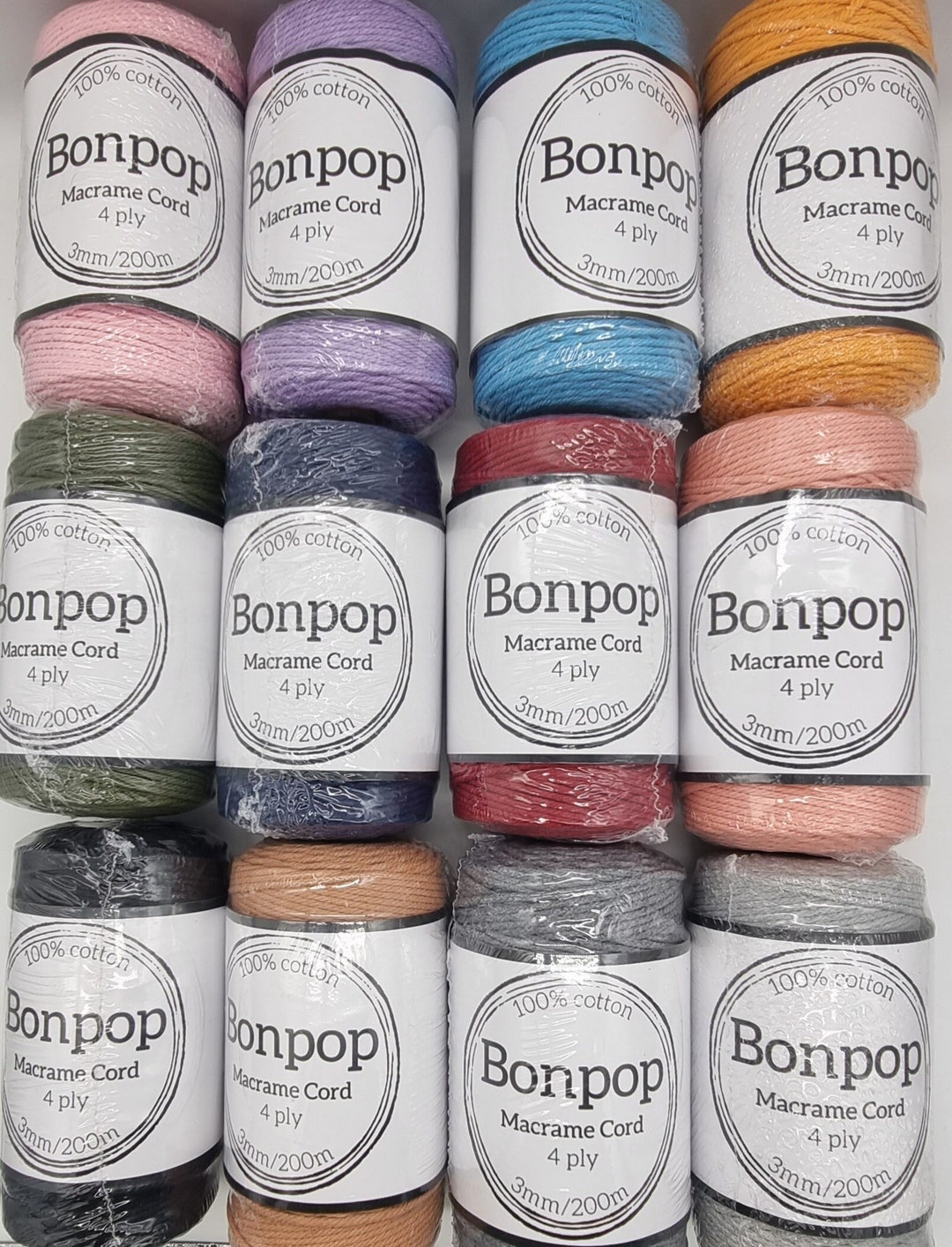 Coloured 4mm/100m Macrame Cord 100% Natural Cotton 12 Different Colours ...
