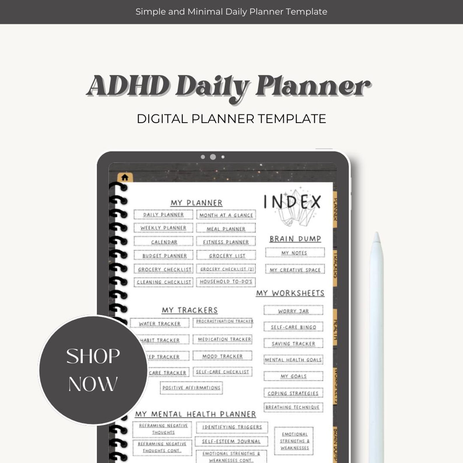 ADHD Digital Planner 43 Pages Black, Gold & Celestial Theme Organize ...