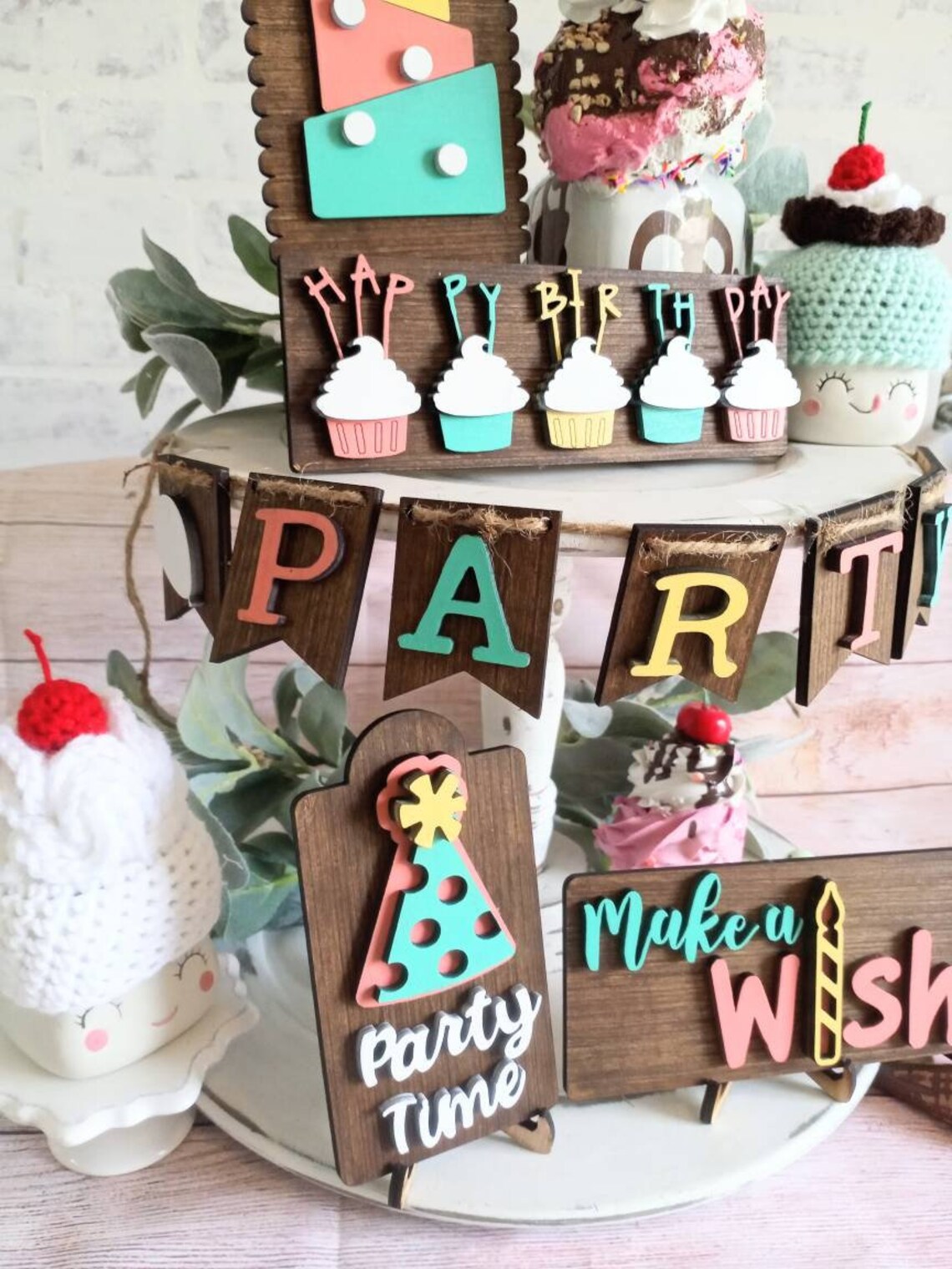 Happy birthday tier tray decor.. tier tray signs.. birthday | Etsy