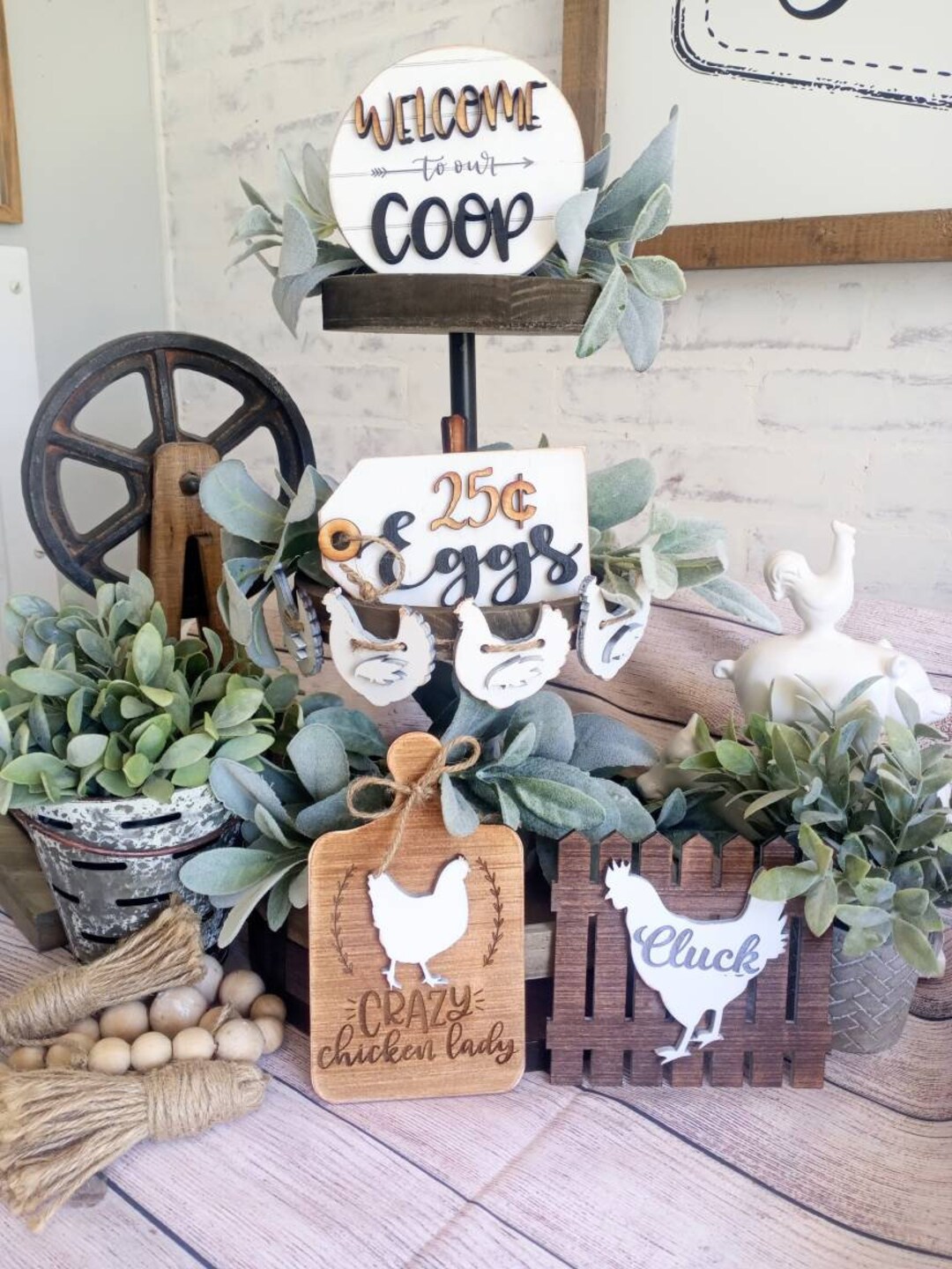 Farmhouse Tier Tray Decor Chicken Tier Tray Decor Crazy Chicken Lady ...