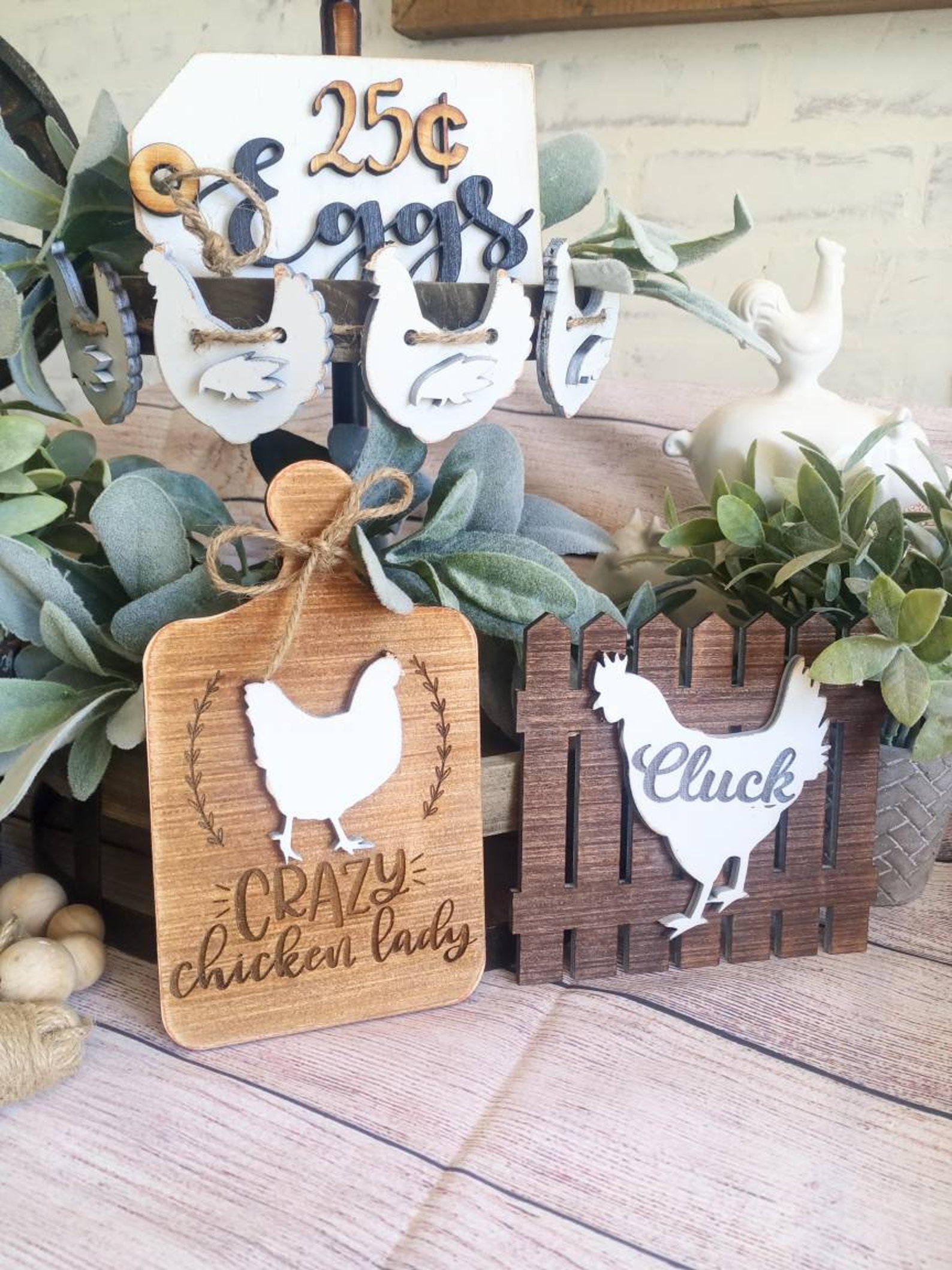 Farmhouse Tier Tray Decor Chicken Tier Tray Decor Crazy Chicken Lady ...
