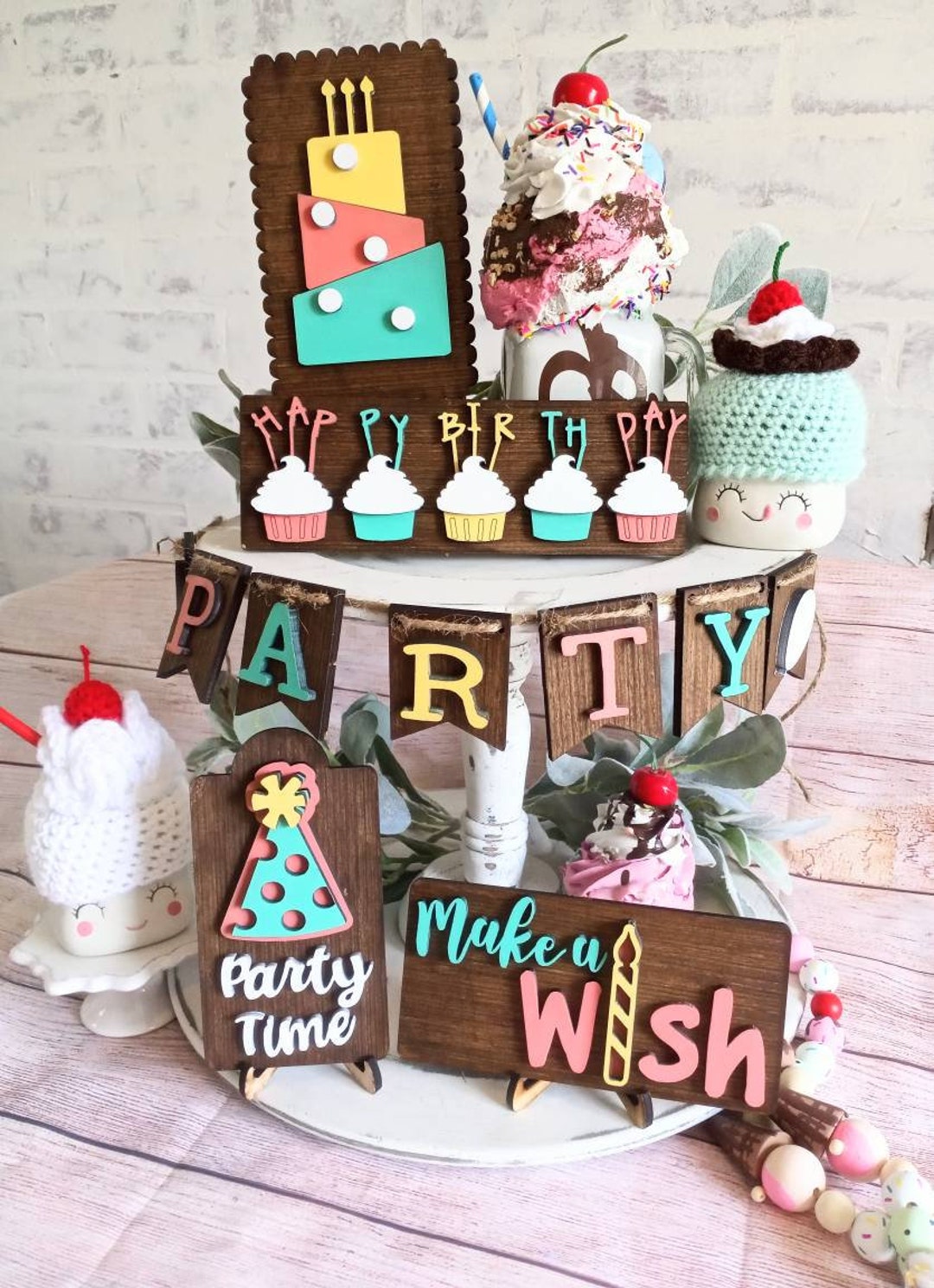 Happy Birthday Tier Tray Decor.. Tier Tray Signs.. Birthday Party Signs ...
