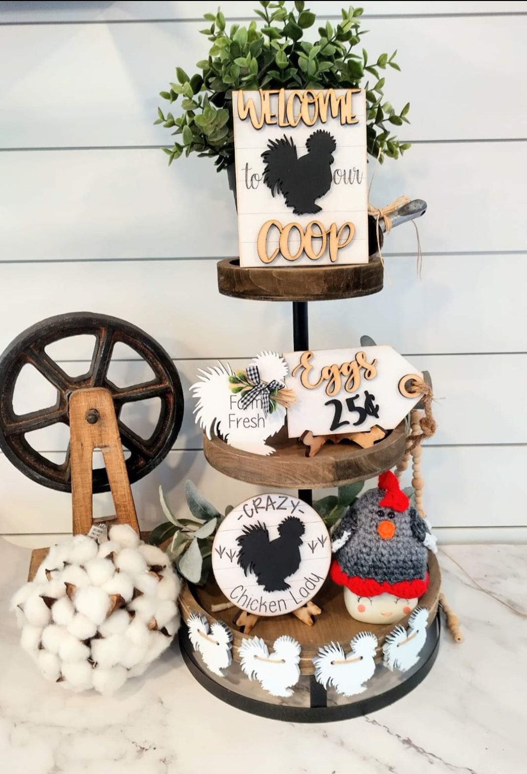 Farmhouse Tier Tray Decor Chicken Tier Tray Decor Crazy Chicken Lady ...