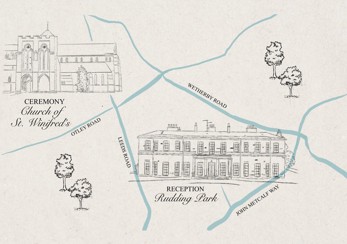 Bespoke Digital Hand Drawn Wedding Venue Map - Two+ Venues | Save the ...