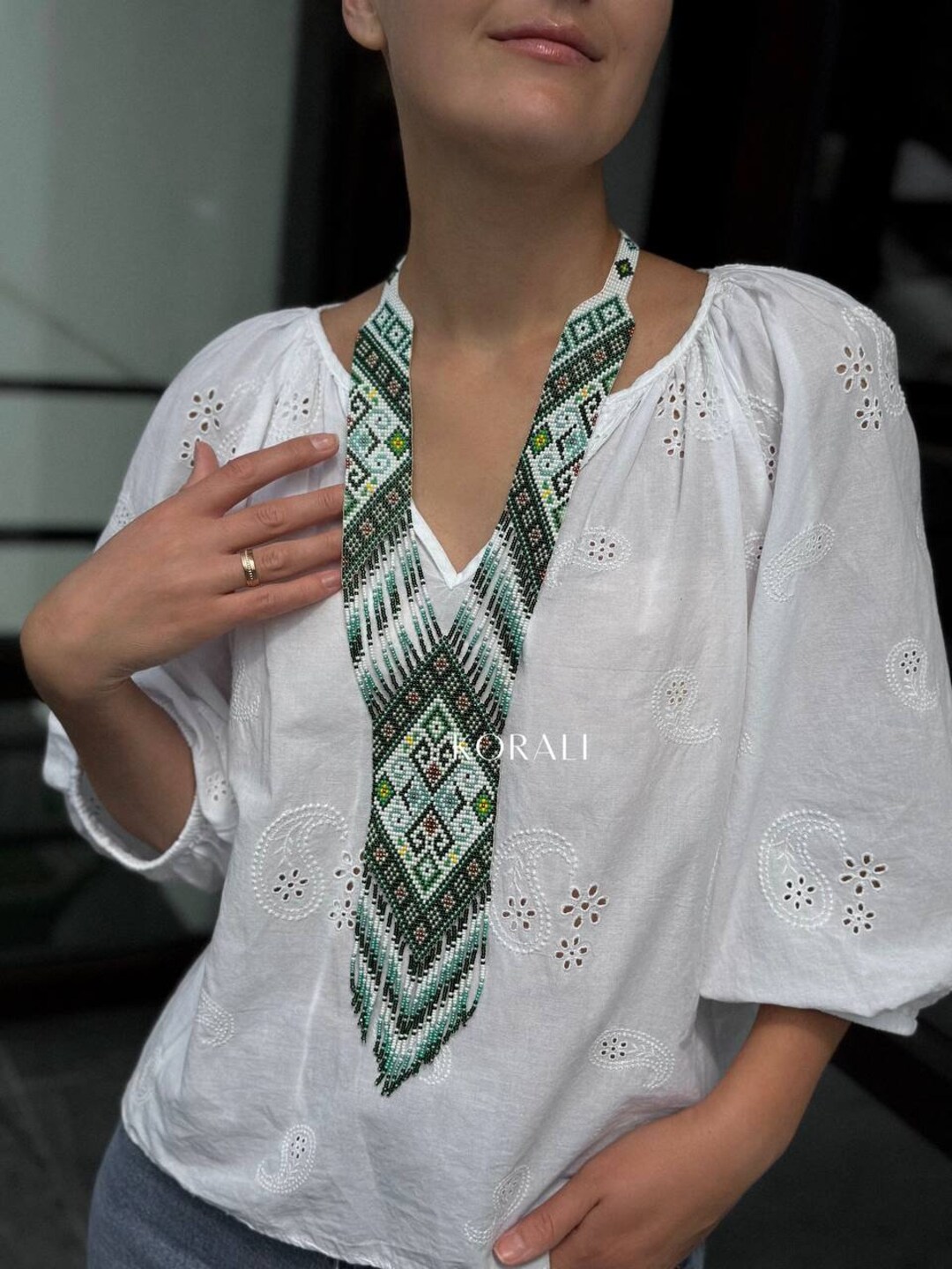 Green Ukrainian Gerdan, Traditional Ukraine , Handmade Jewelry,beaded ...