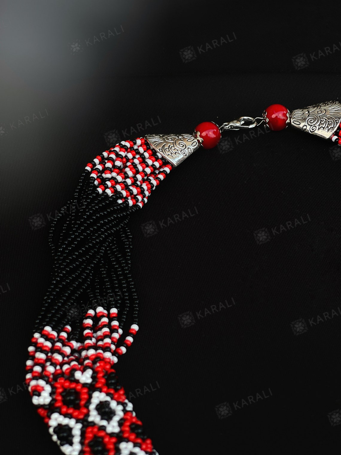 Red & Black Seed Bead Necklace: Chunky Ethnic Bib Jewelry - Etsy