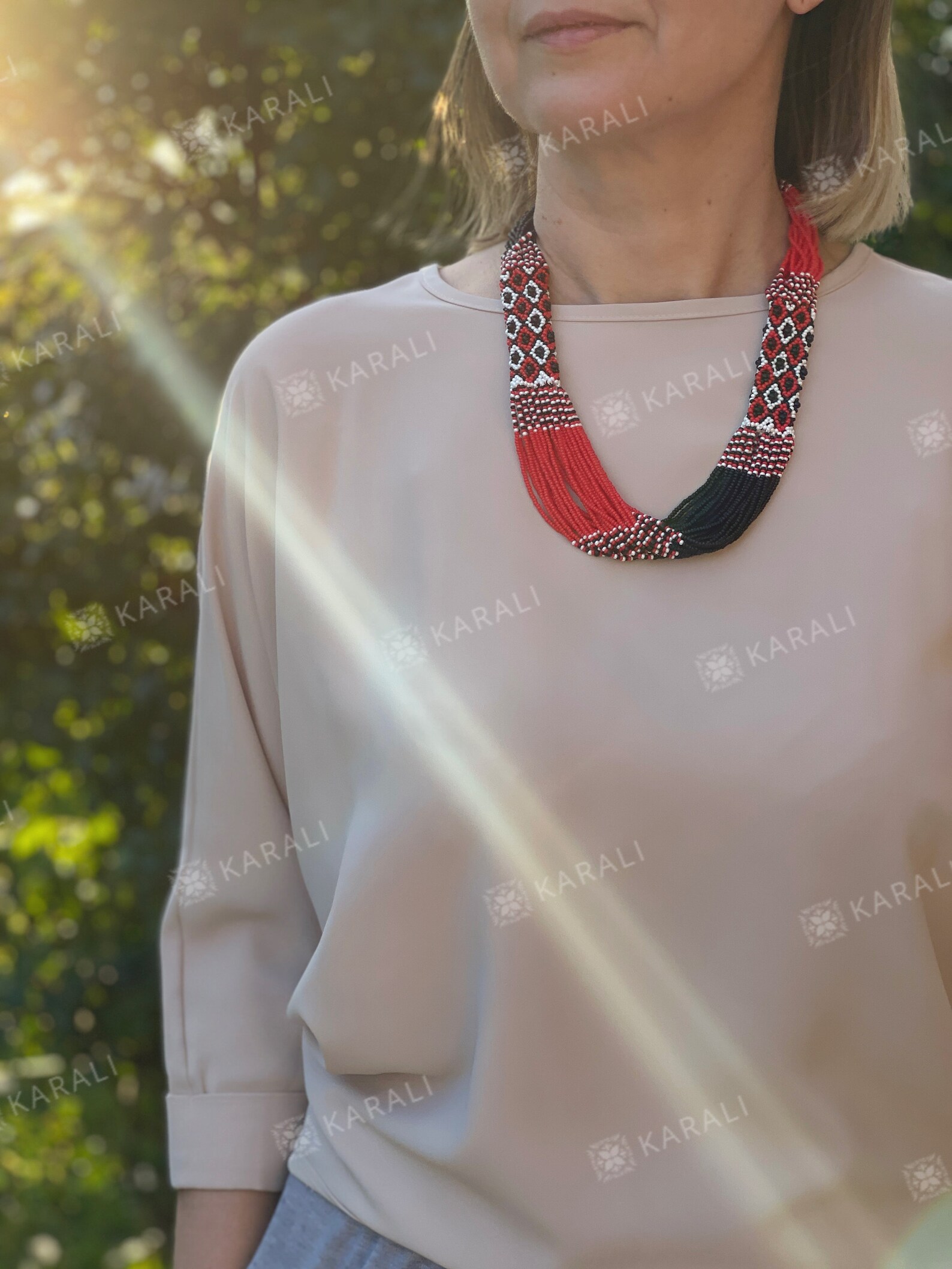 Red & Black Seed Bead Necklace: Chunky Ethnic Bib Jewelry - Etsy