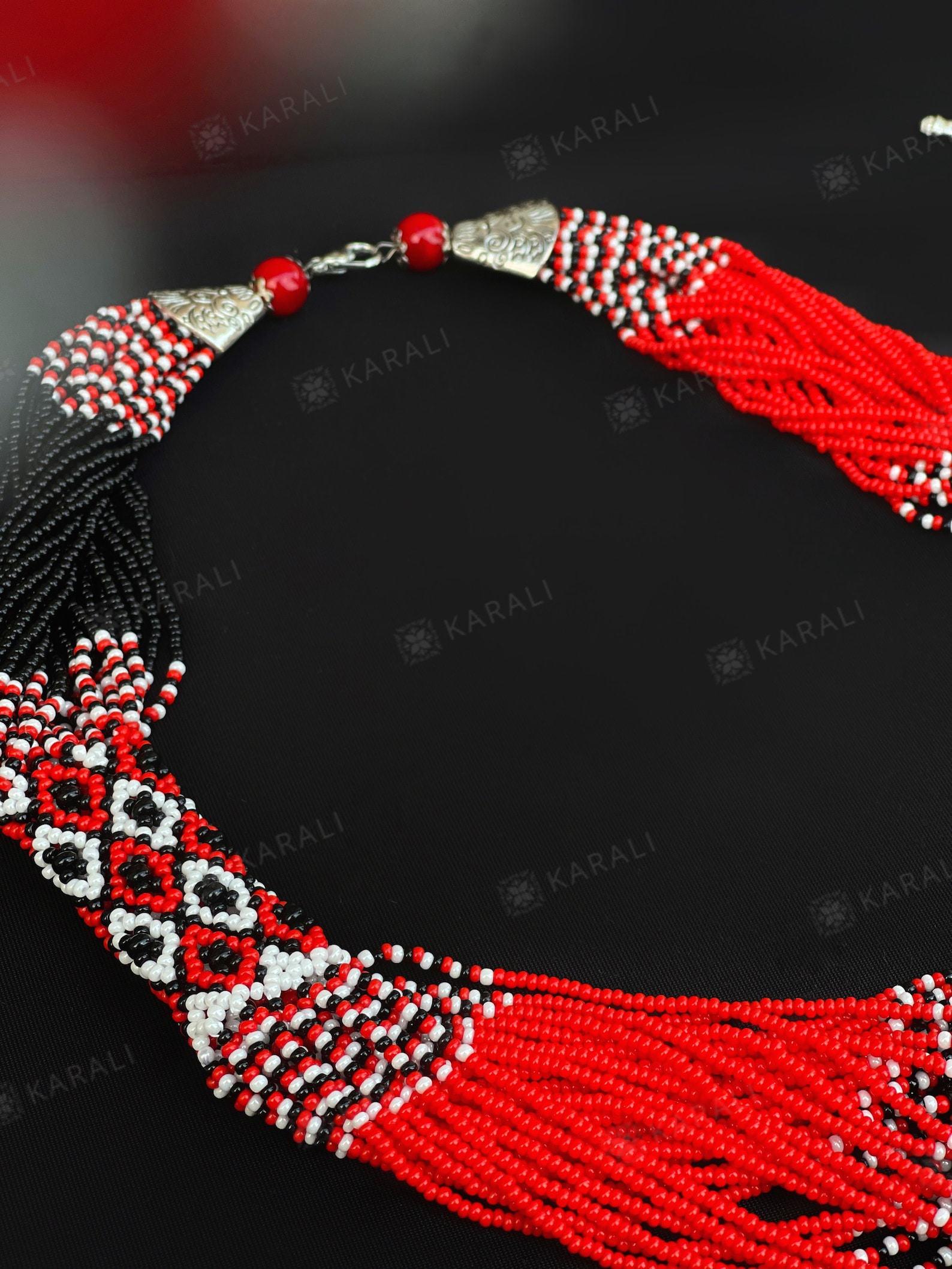 Red & Black Seed Bead Necklace: Chunky Ethnic Bib Jewelry - Etsy
