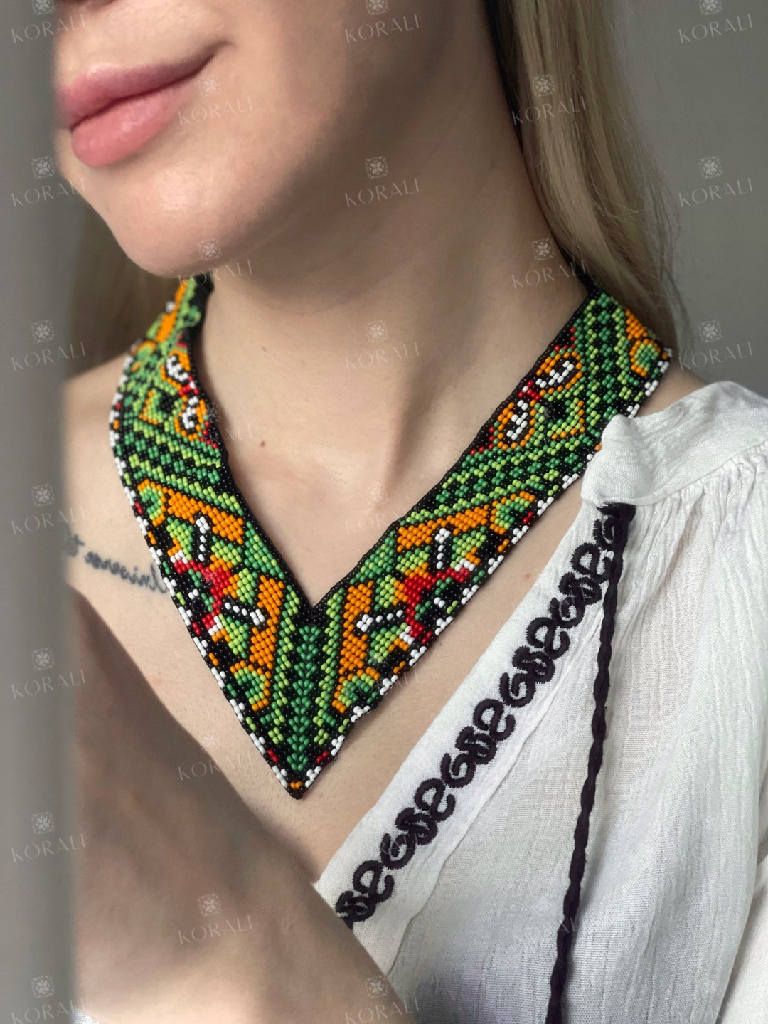 Long Angular Necklace Gerdan Ethnic Pattern Ukrainian Jewelry Jewerly ...