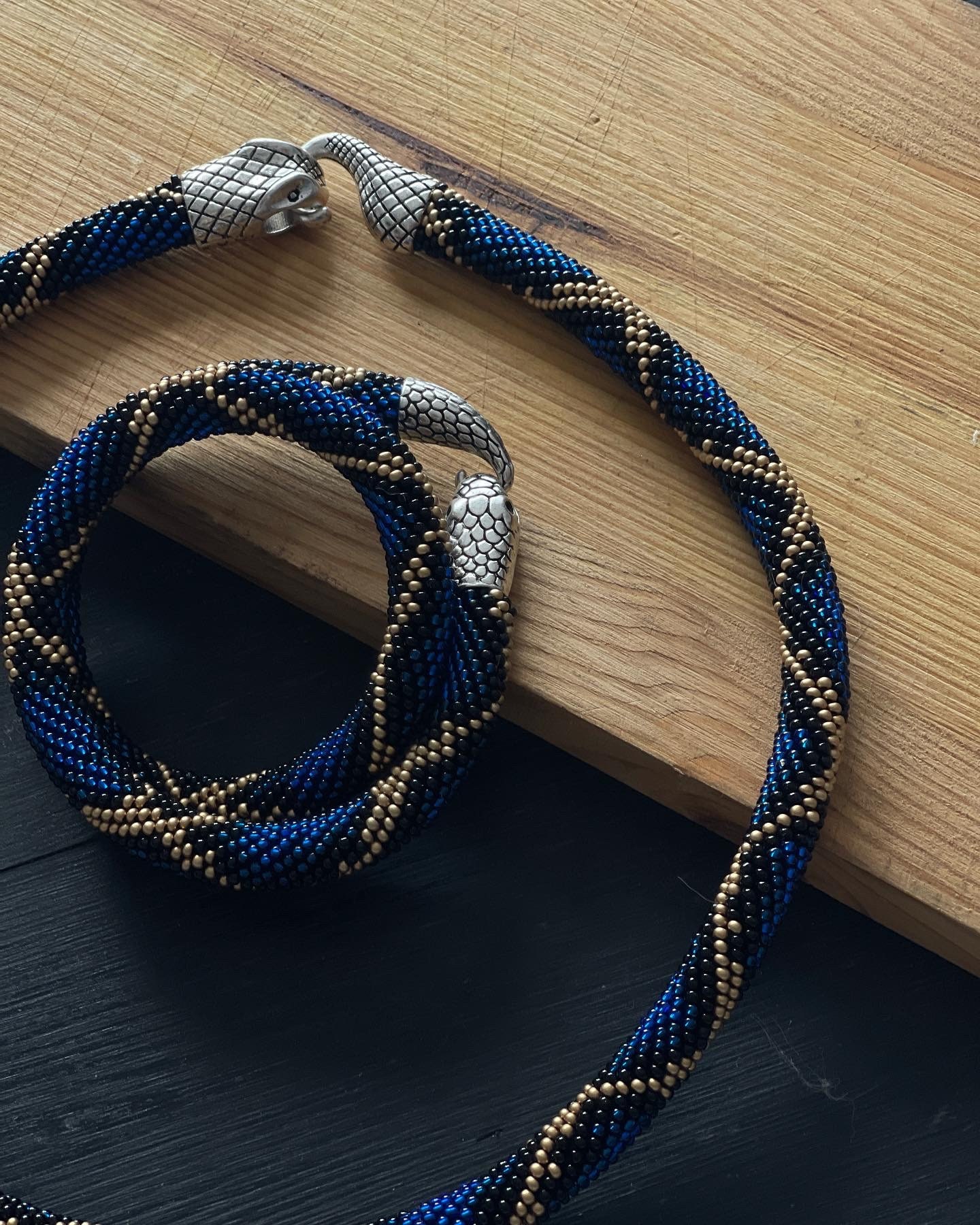 Blue Snake Necklace Snake Bracelet Beaded Snake Necklace Serpent ...