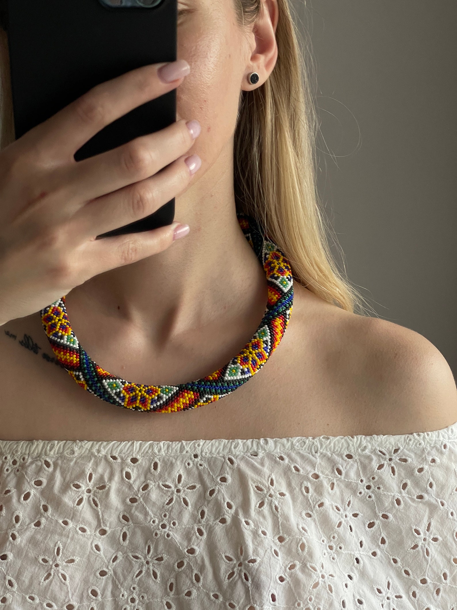 Ukrainian Necklace Ukrainian Embroidery Beaded Jewelry Crochet Necklace ...