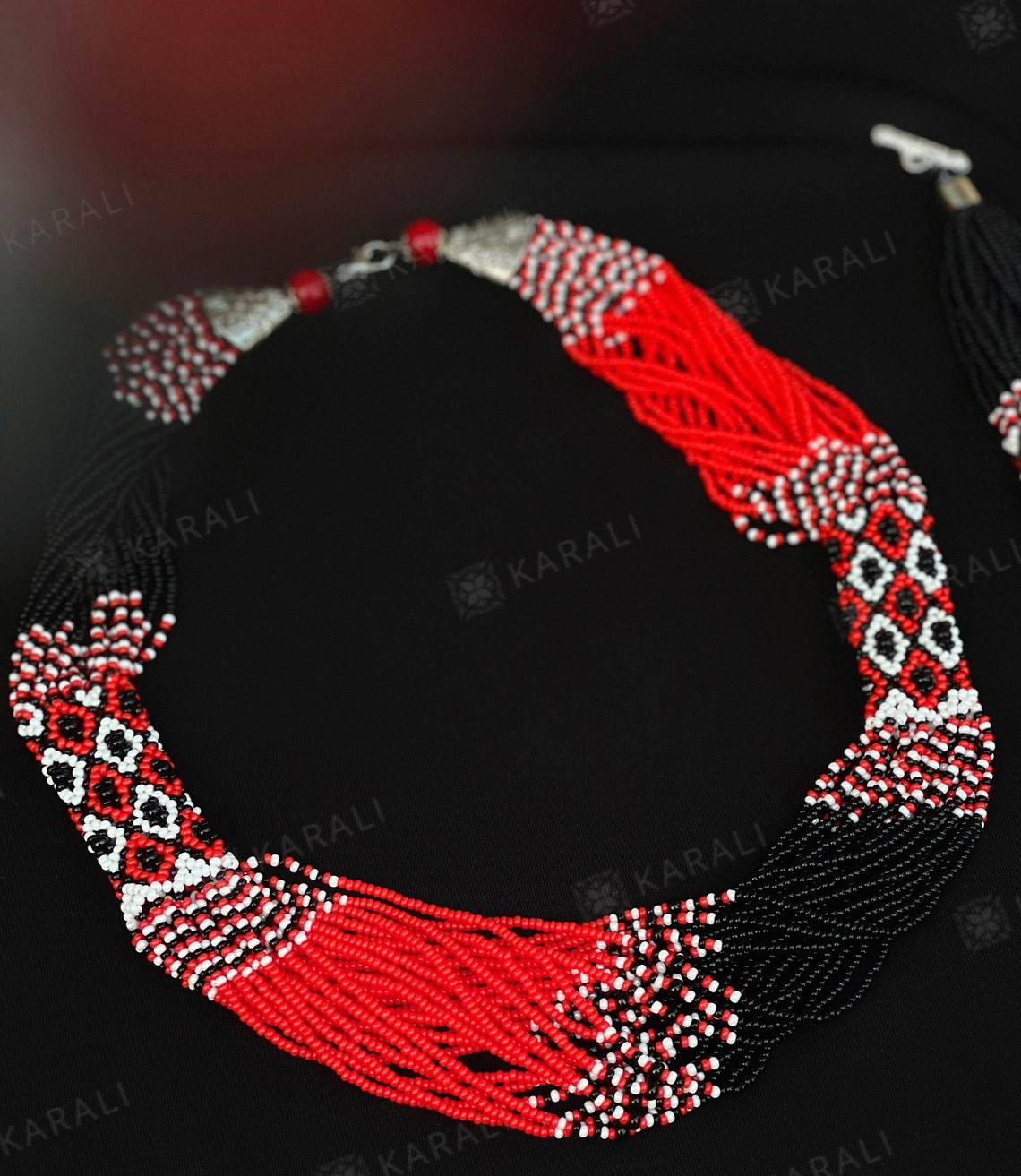 Red & Black Seed Bead Necklace: Chunky Ethnic Bib Jewelry - Etsy