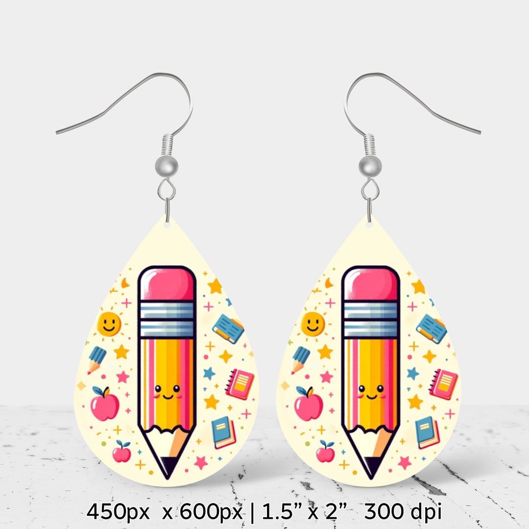 Teacher Pencil Sublimation Earring Design, Teardrop Earring Blank ...