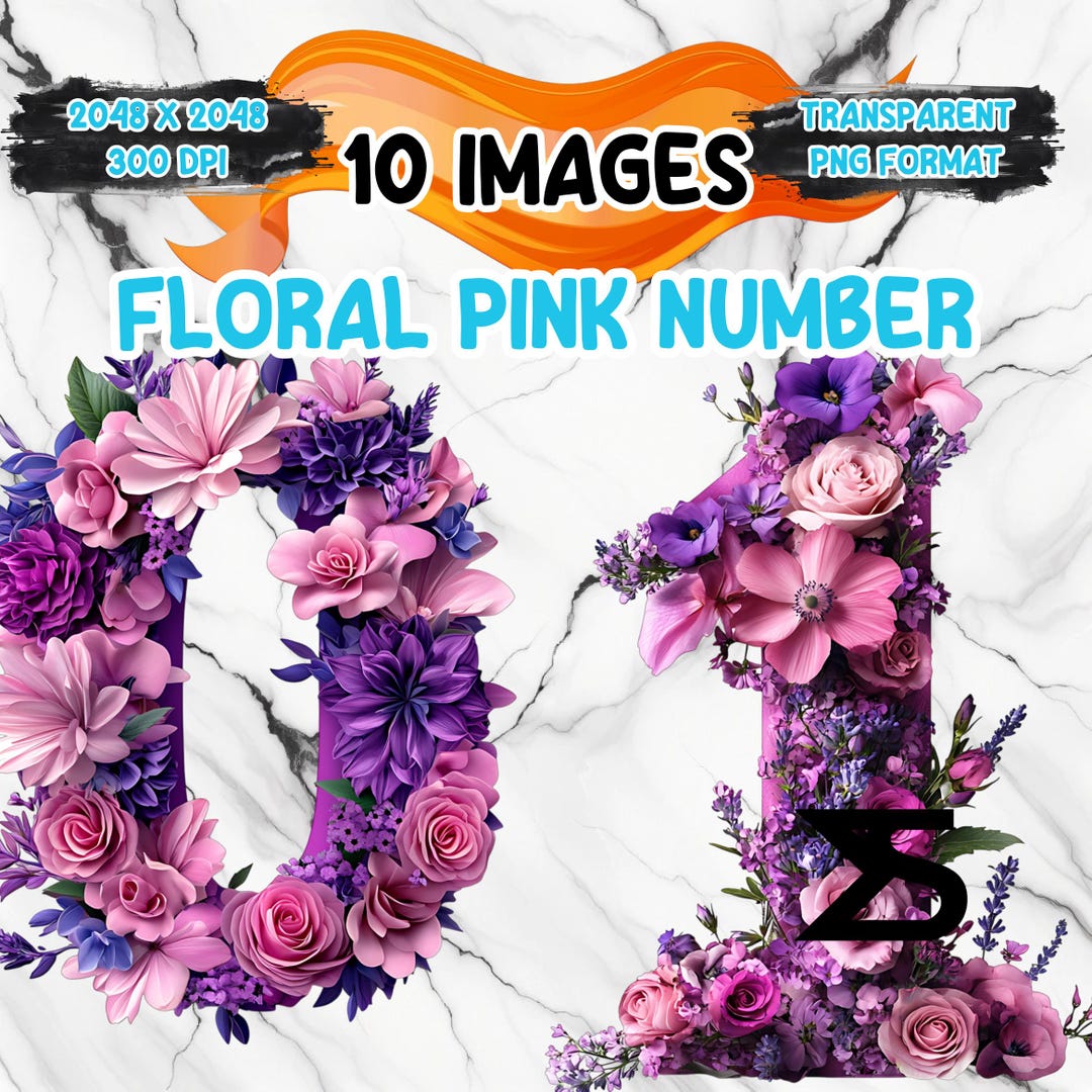 Watercolor Floral Pink Number PNG Image on Transparent Background ...