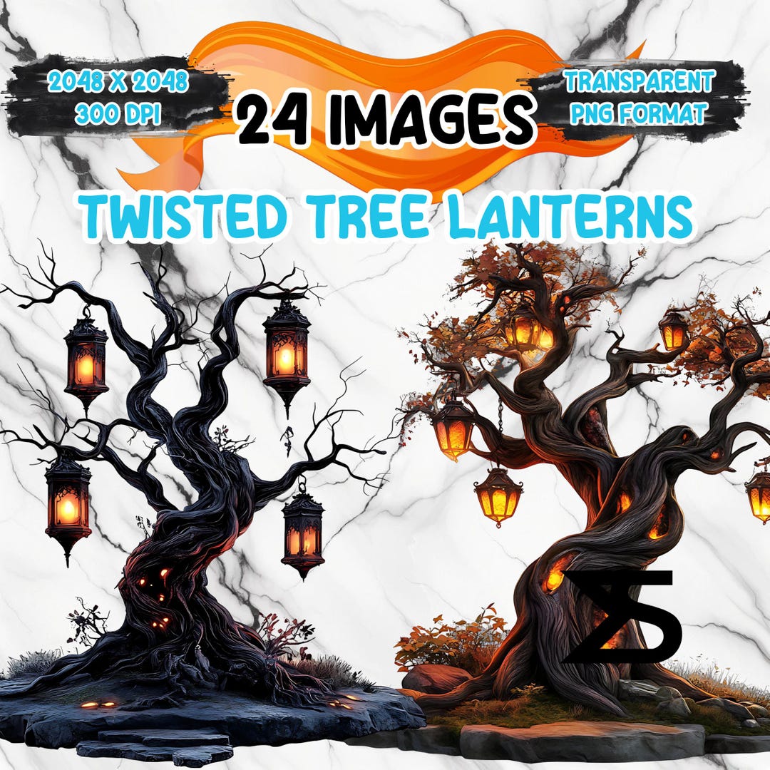 Watercolor Twisted Tree Lanterns PNG Image on Transparent Background ...