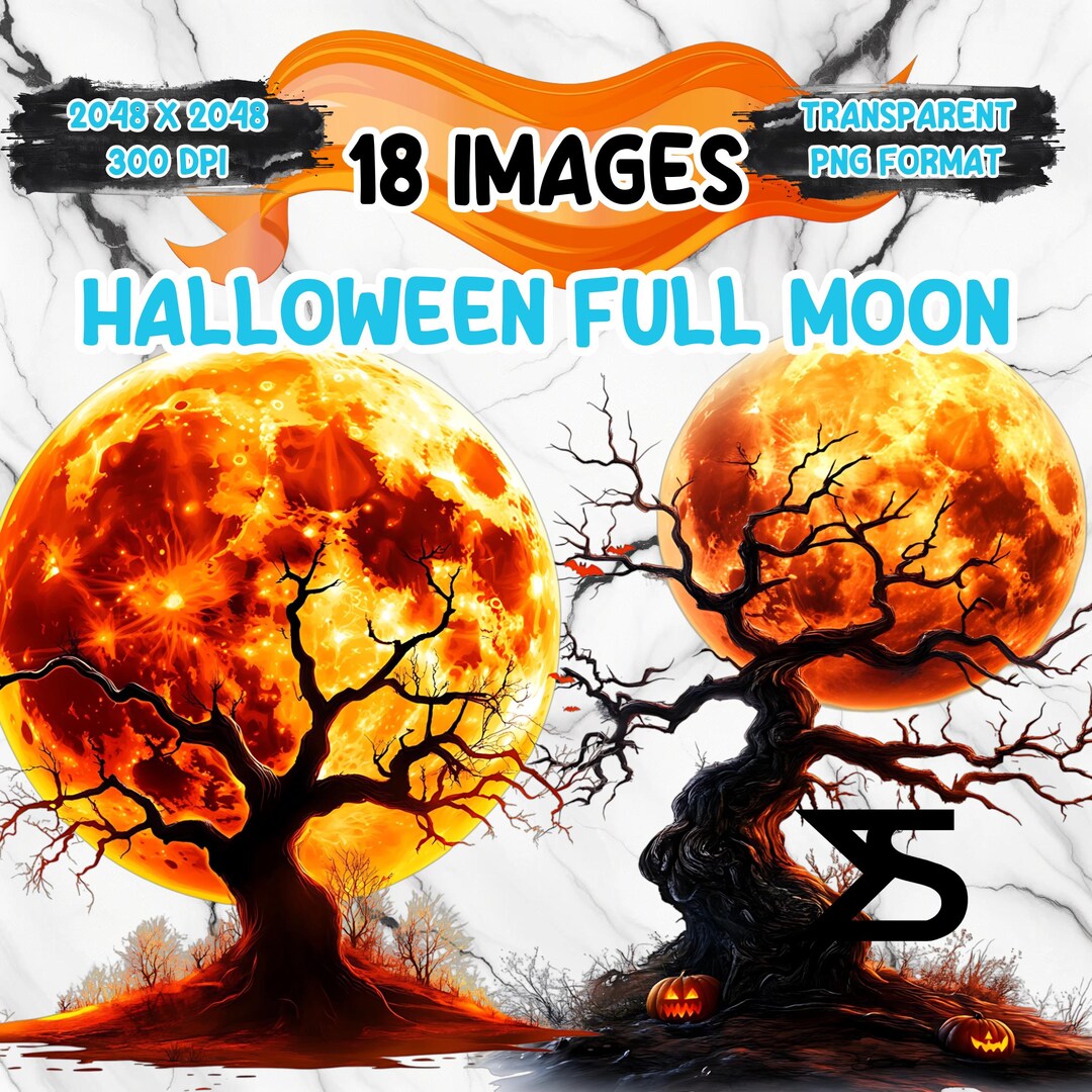 Watercolor Halloween Full Moon PNG Image on Transparent Background, Digital Sticker ...