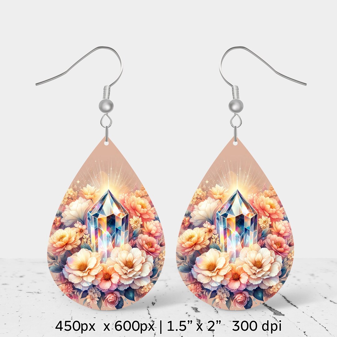 Fantasy Crystal Structure Sublimation Earring Design, Teardrop Earring ...