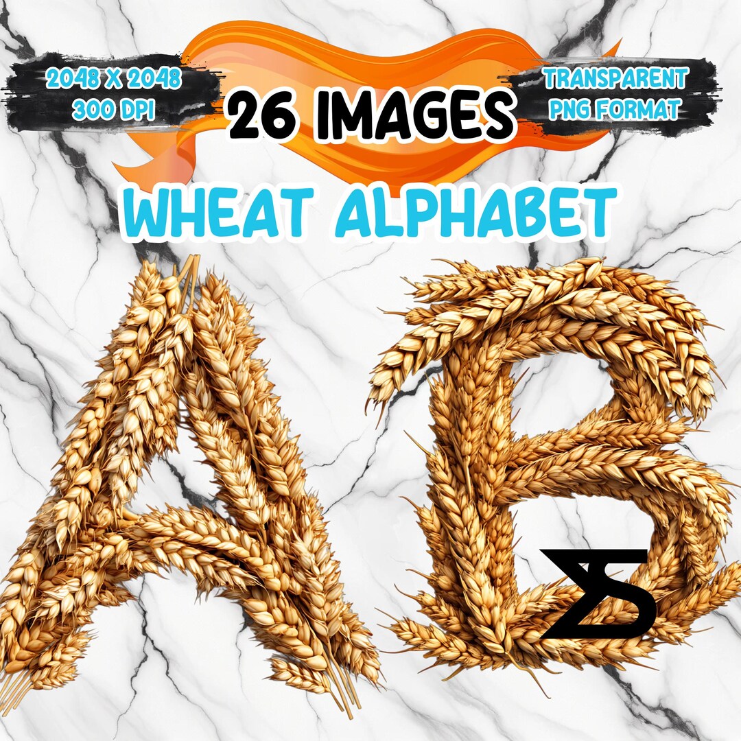 Watercolor Wheat Alphabet PNG Image on Transparent Background, Digital ...