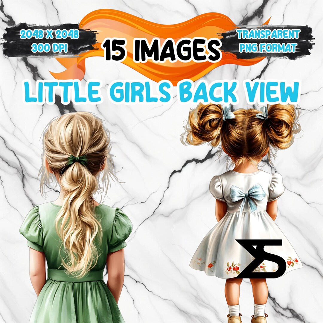 Watercolor Little Girls Back View PNG Image on Transparent Background ...