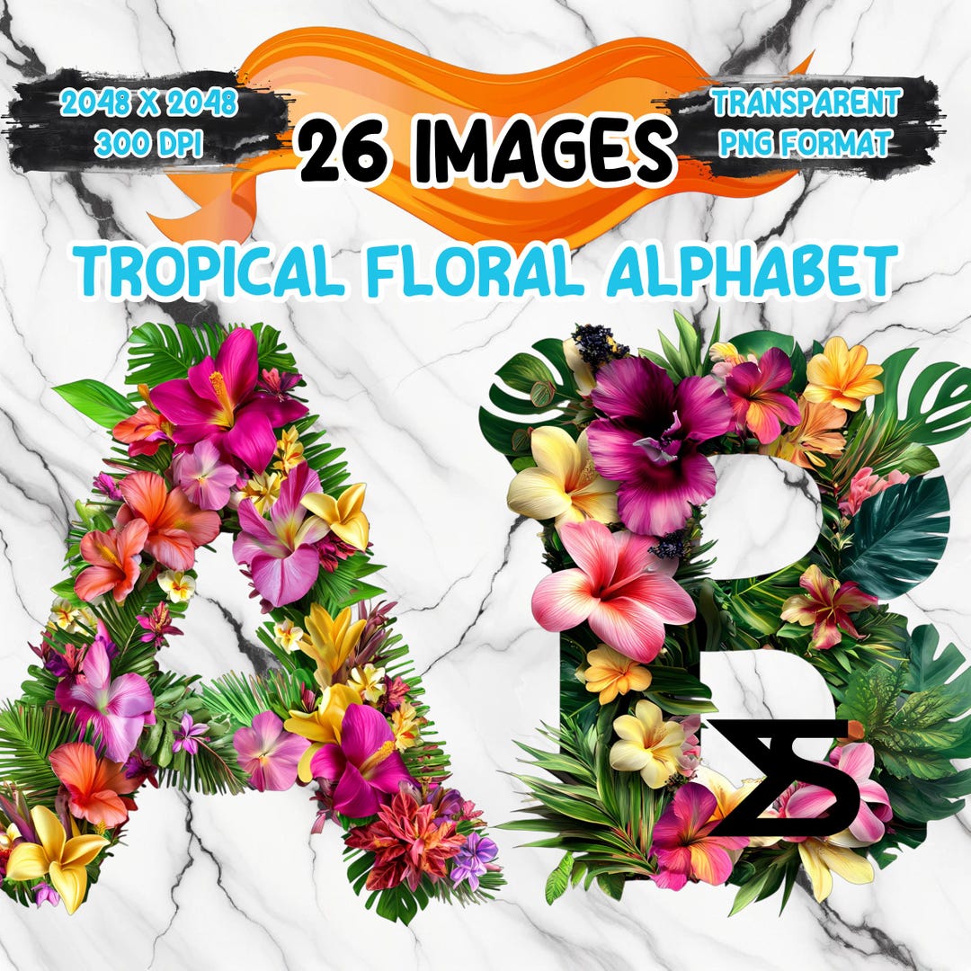 Watercolor Tropical Floral Alphabet PNG Image on Transparent Background ...