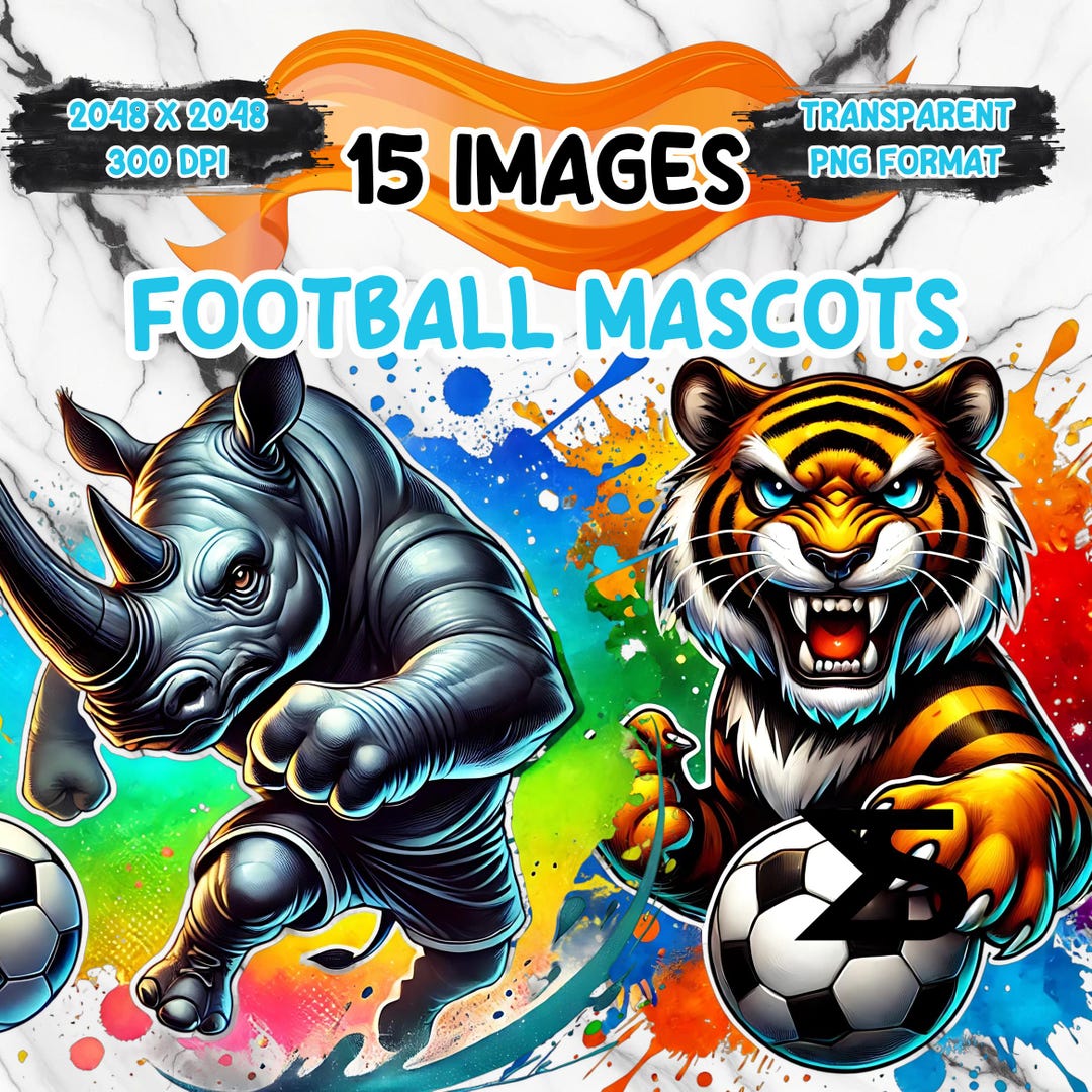 15 Watercolor Football Mascots Animals Clipart , Soccer Mascots Clipart ...