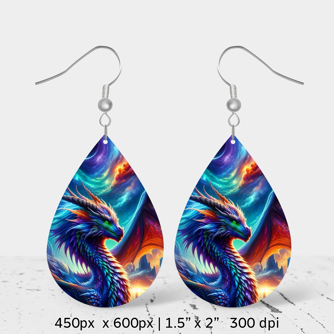 Fantasy Dragon Sublimation Earring Design, Teardrop Earring Design ...