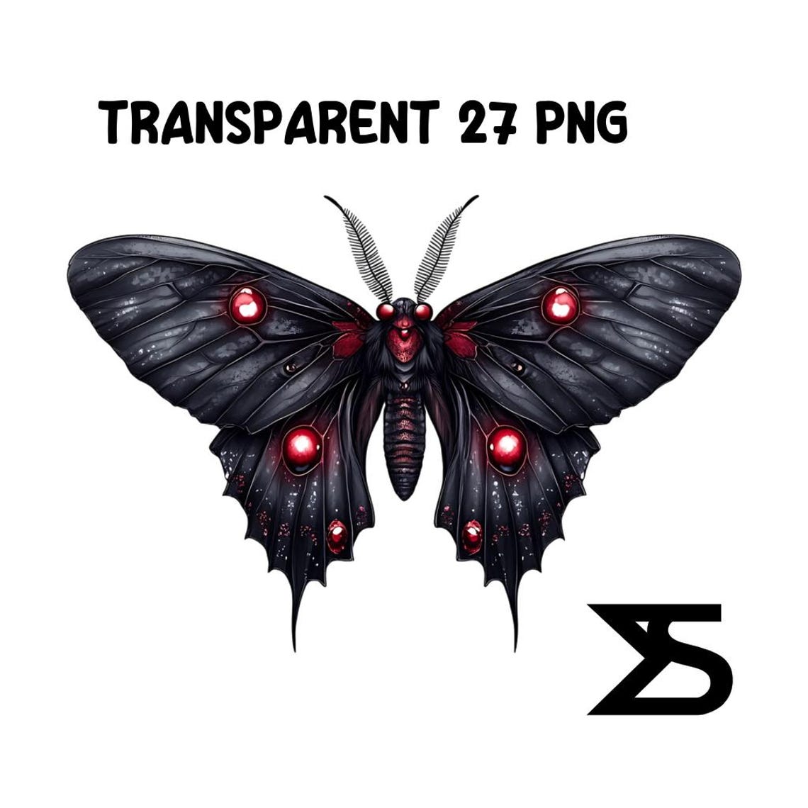 Watercolor Gothic Moth PNG Image on Transparent Background, Digital ...
