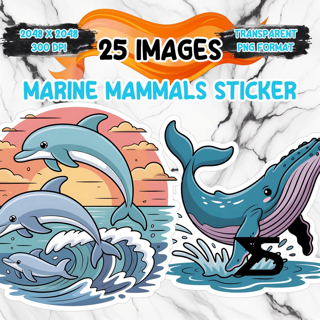 Watercolor Marine Mammals Sticker PNG Image on Transparent Background ...