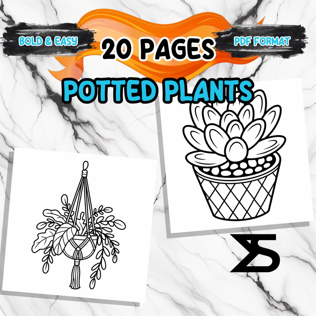 Potted Plants Coloring Book, Printable Adult Coloring Book, Coloring ...