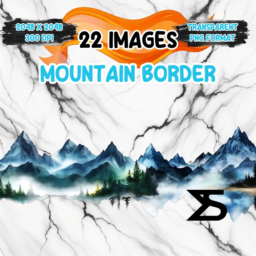 Watercolor Mountain Border PNG Image on Transparent Background, Digital ...