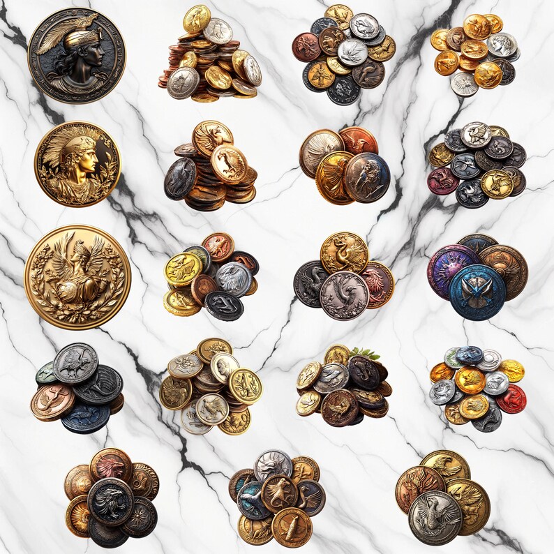 Watercolor Ancient Coins PNG Image on Transparent Background, Digital ...