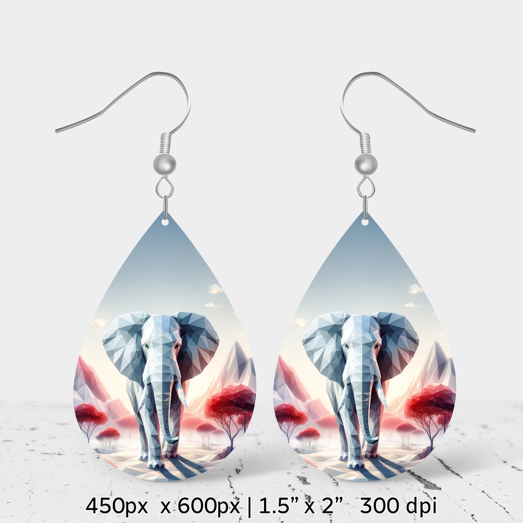 3D Elephant Sublimation Earring Design, Teardrop Earring Design, 3D ...